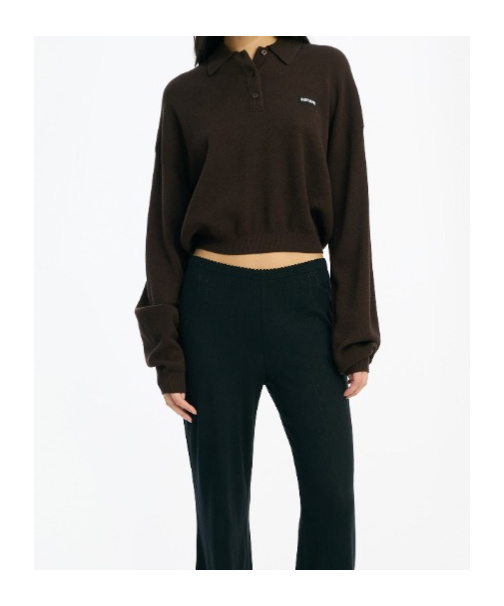 ROTATE BY BIRGER CHRISTENSEN ROTATE Long Sleeve Cropped Knit Polo Shirt